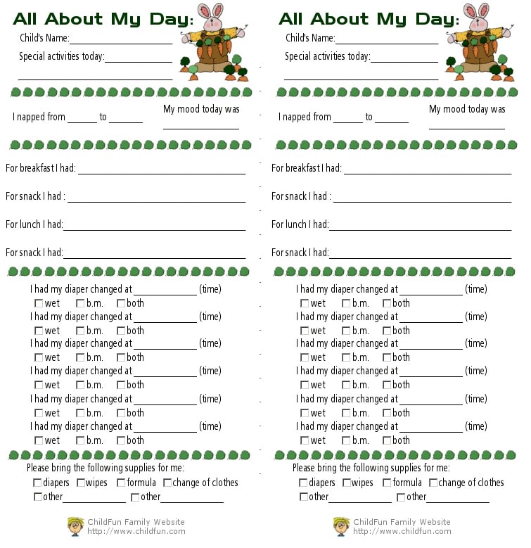 Child Care Daily Reports Printable Forms ChildFun Child Care Daily Reports Printable Forms ChildFun