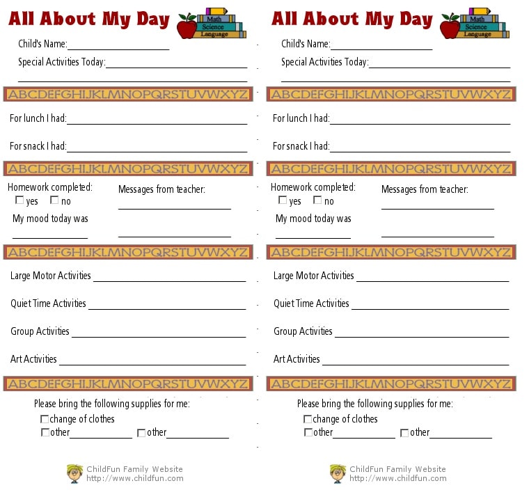 Child Care Daily Reports Printable Forms ChildFun